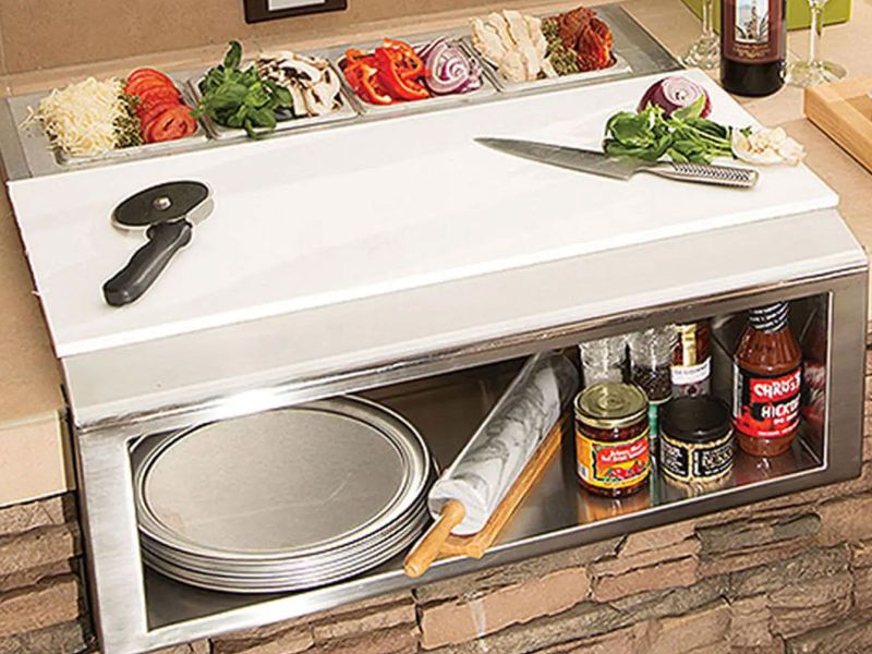 Alfresco 30-Inch Pizza Prep and Garnish Rail w/ Food Pans | Outdora